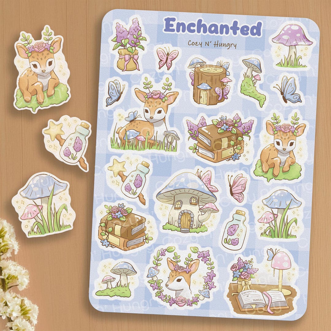 Enchanted Forest Sticker Sheet: Pastel Cottagecore Fairy Decals for ...