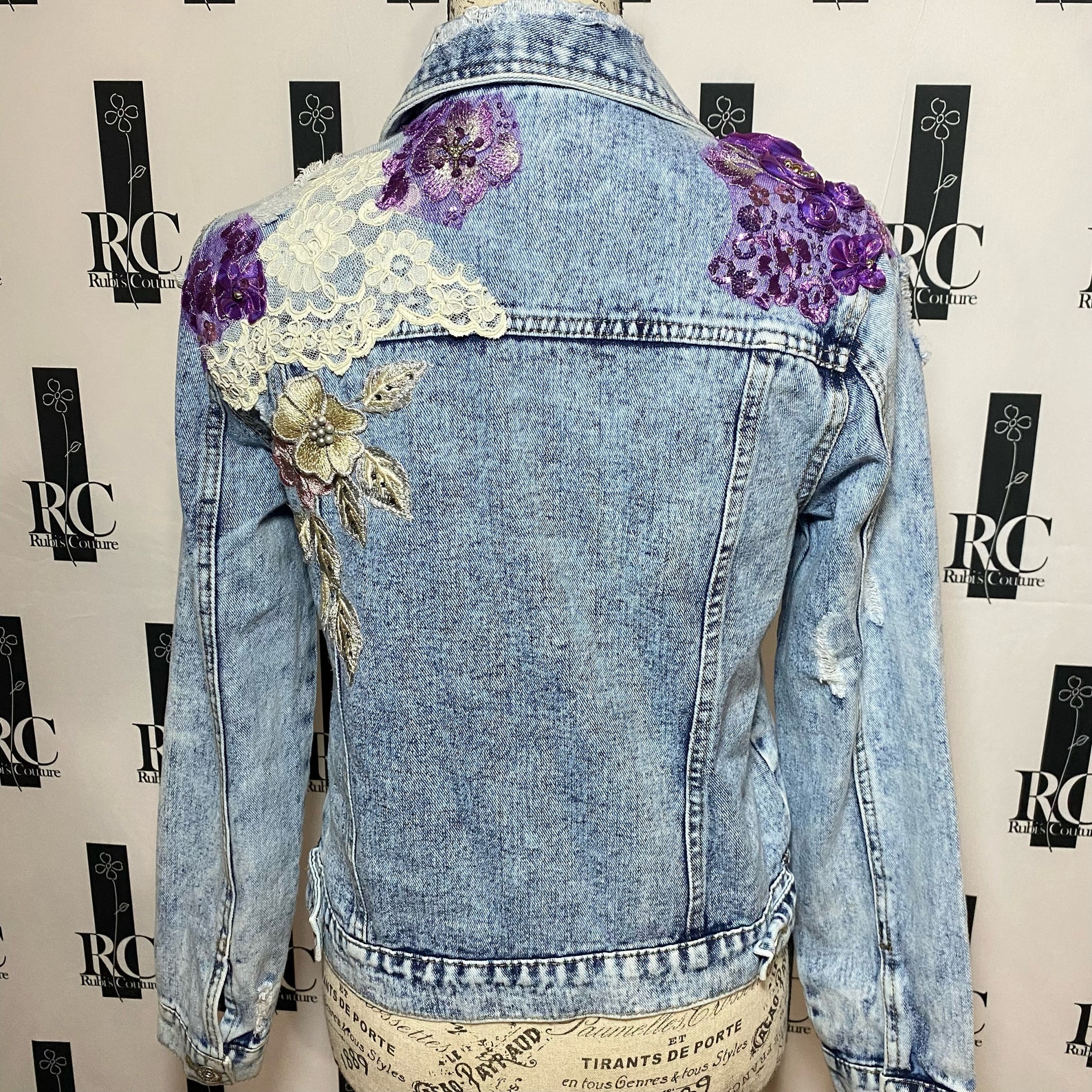 Custom Embroidered Denim Jacket With Flower Appliques for Women Size ...
