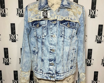 Custom Embroidered Denim Jacket With Flower Appliques for Women Size ...