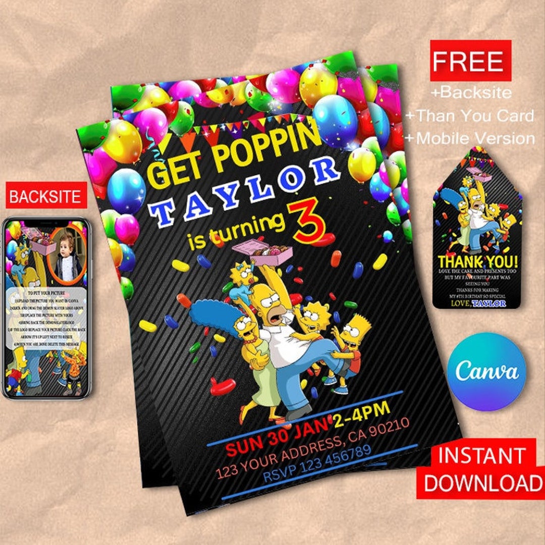 The Simpsons Birthday Invitation Canva Template Printable - Etsy UK