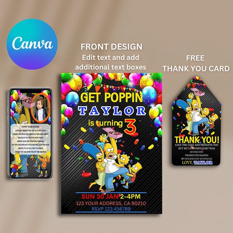 The Simpsons Birthday Invitation Canva Template Printable - Etsy UK