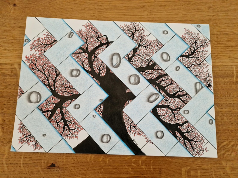 Optical Illusion Tree Drawing – A4 Geometric Art – Fineliner & Colored ...