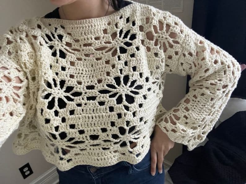 Crochet Flower Sweater Pattern - Etsy