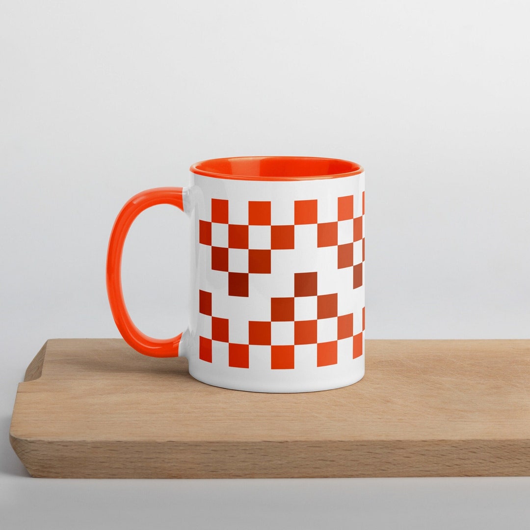 Sunburst Checkerboard Mug Retro, Checkered, Unique, Boxy, Orange, 70s ...