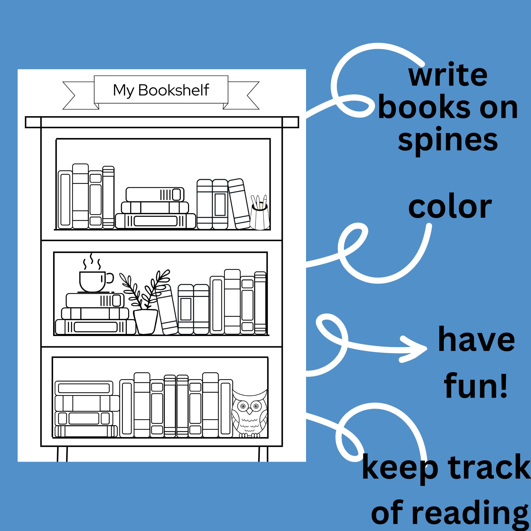 Book Tracker Coloring Page, Book Tracker Printable, Bookshelf Reading ...