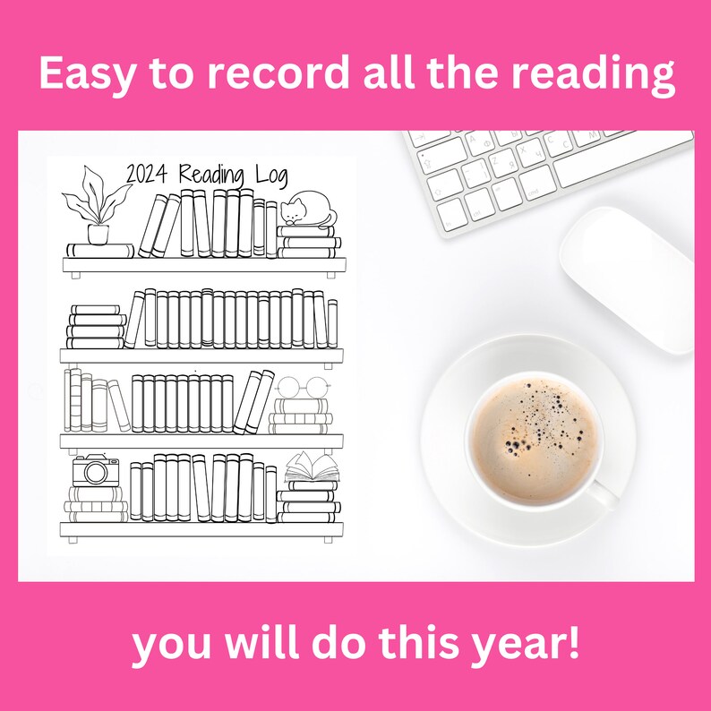 2024 Reading Tracker Printable, Bookshelf Reading Log 8X11 Letter Size ...