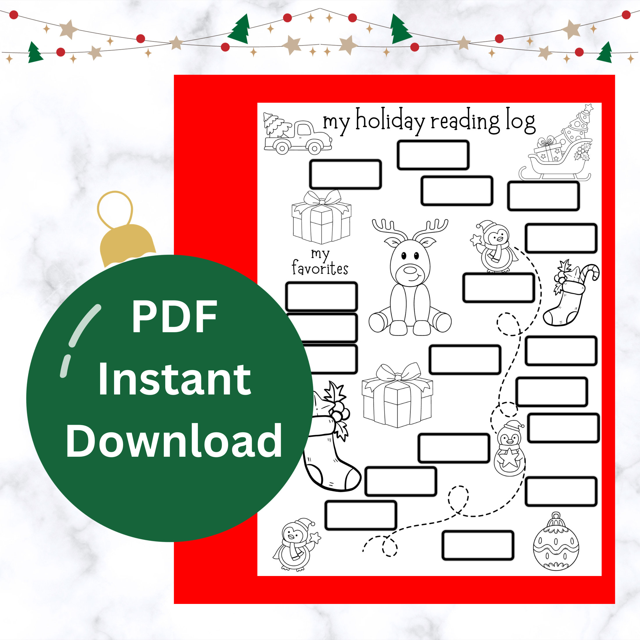 Kids' Holiday Reading Log, Coloring Chart (PDF Pattern) - Etsy
