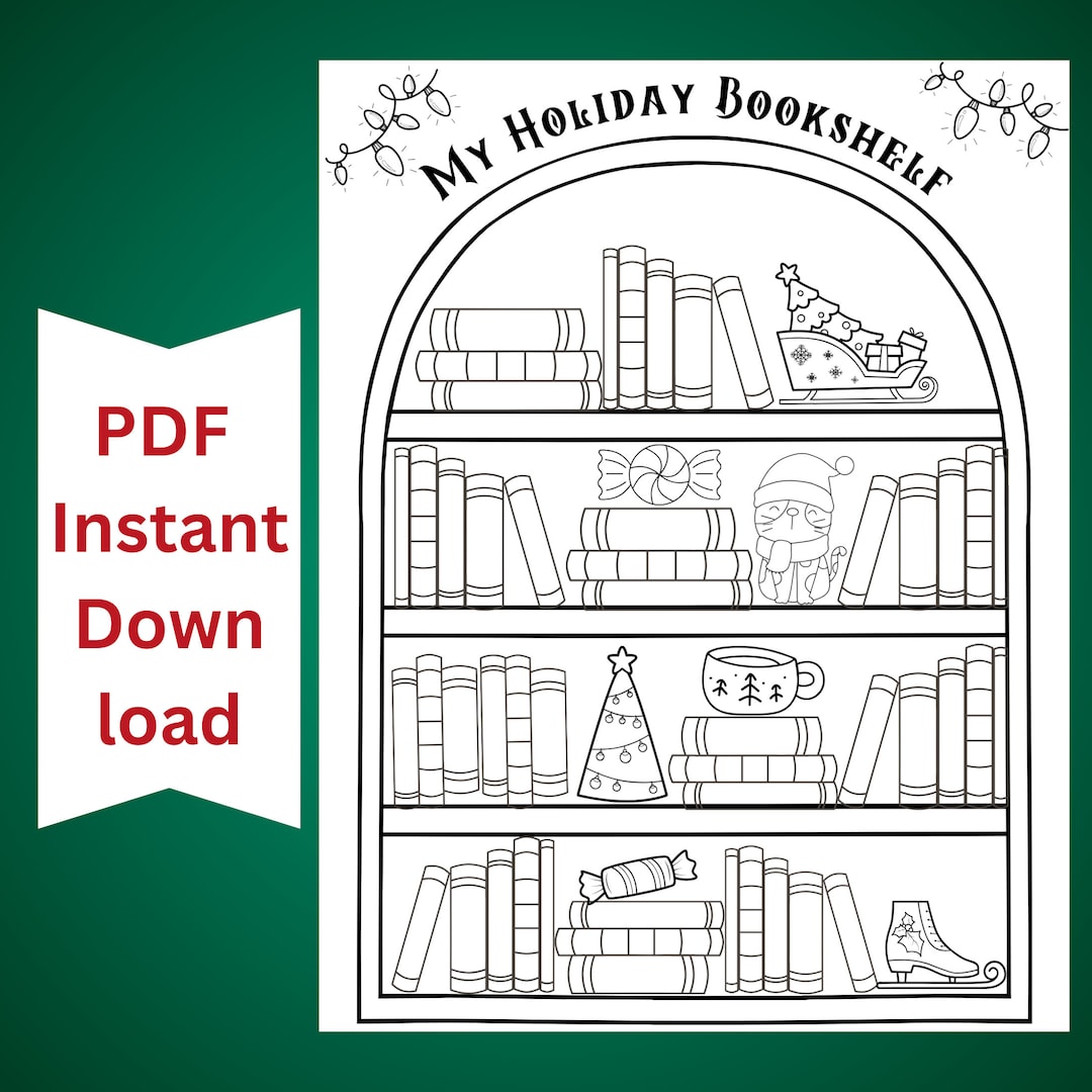 Book Tracker Coloring Page, Holiday Book Tracker Printable, Bookshelf ...