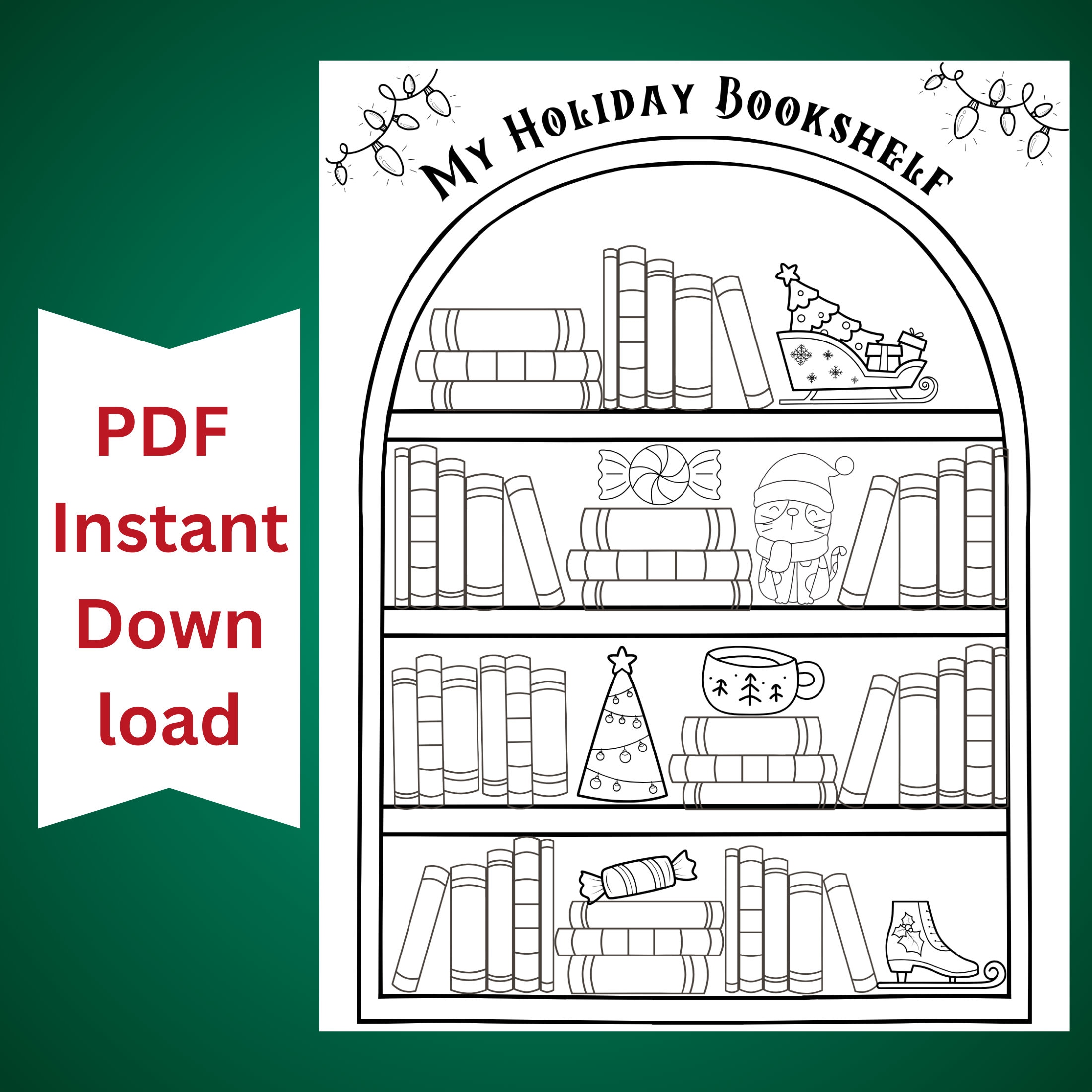 Book Tracker Coloring Page, Holiday Book Tracker Printable, Bookshelf ...