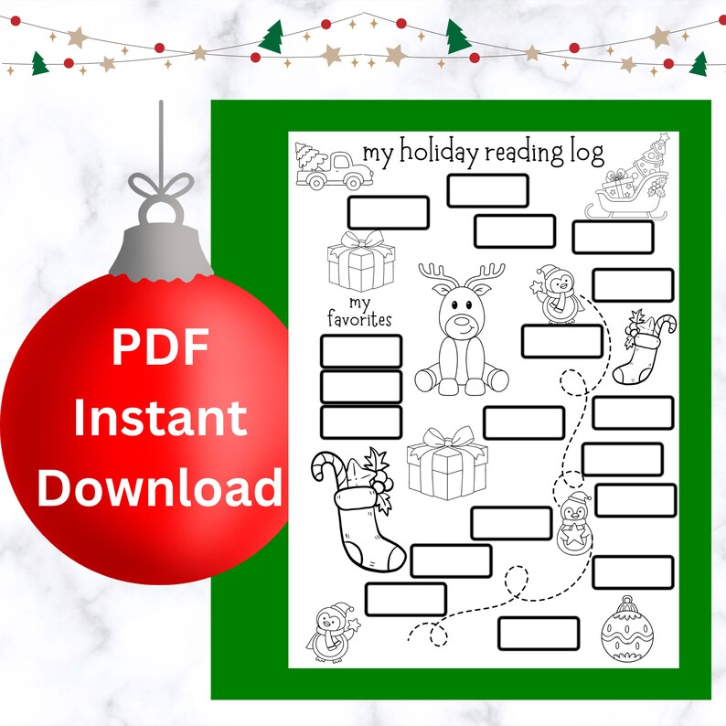 Kids' Holiday Reading Log, Coloring Chart (PDF Pattern) - Etsy