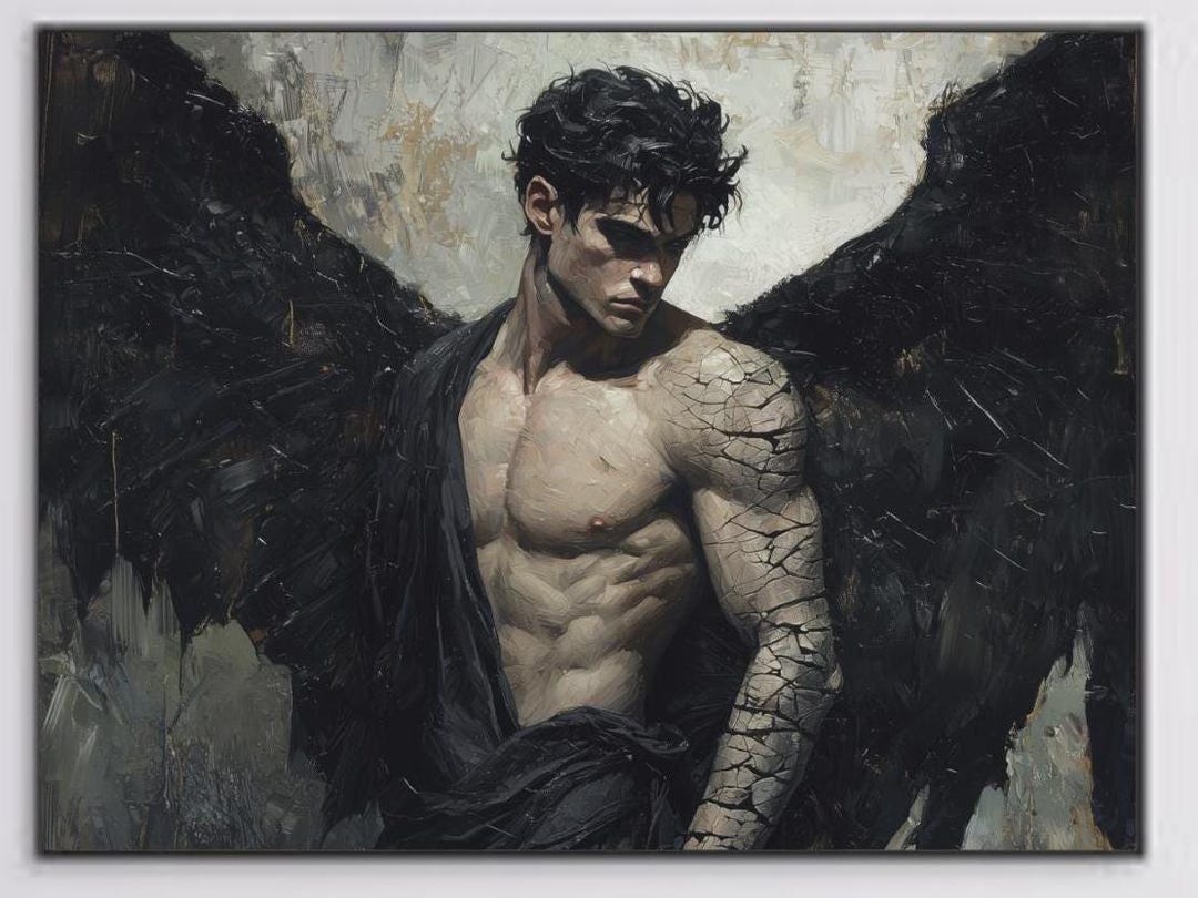 Fallen Angel Digital Print | Lucien the Hollow | Cracked Stone Wings ...
