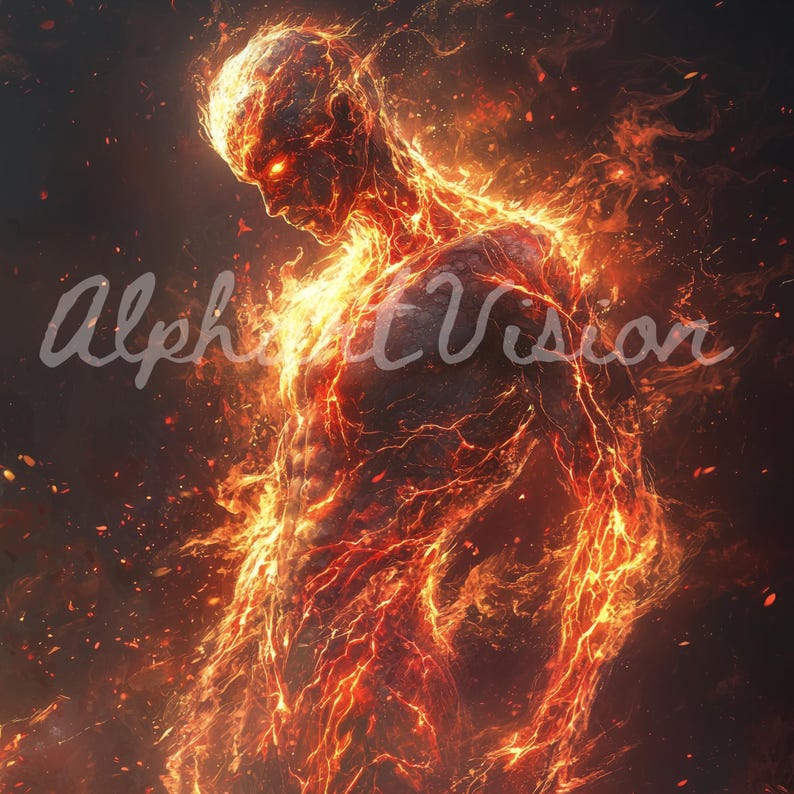 Fire Bond Digital Art Print – Elemental Fantasy Warrior Art | Fiery ...