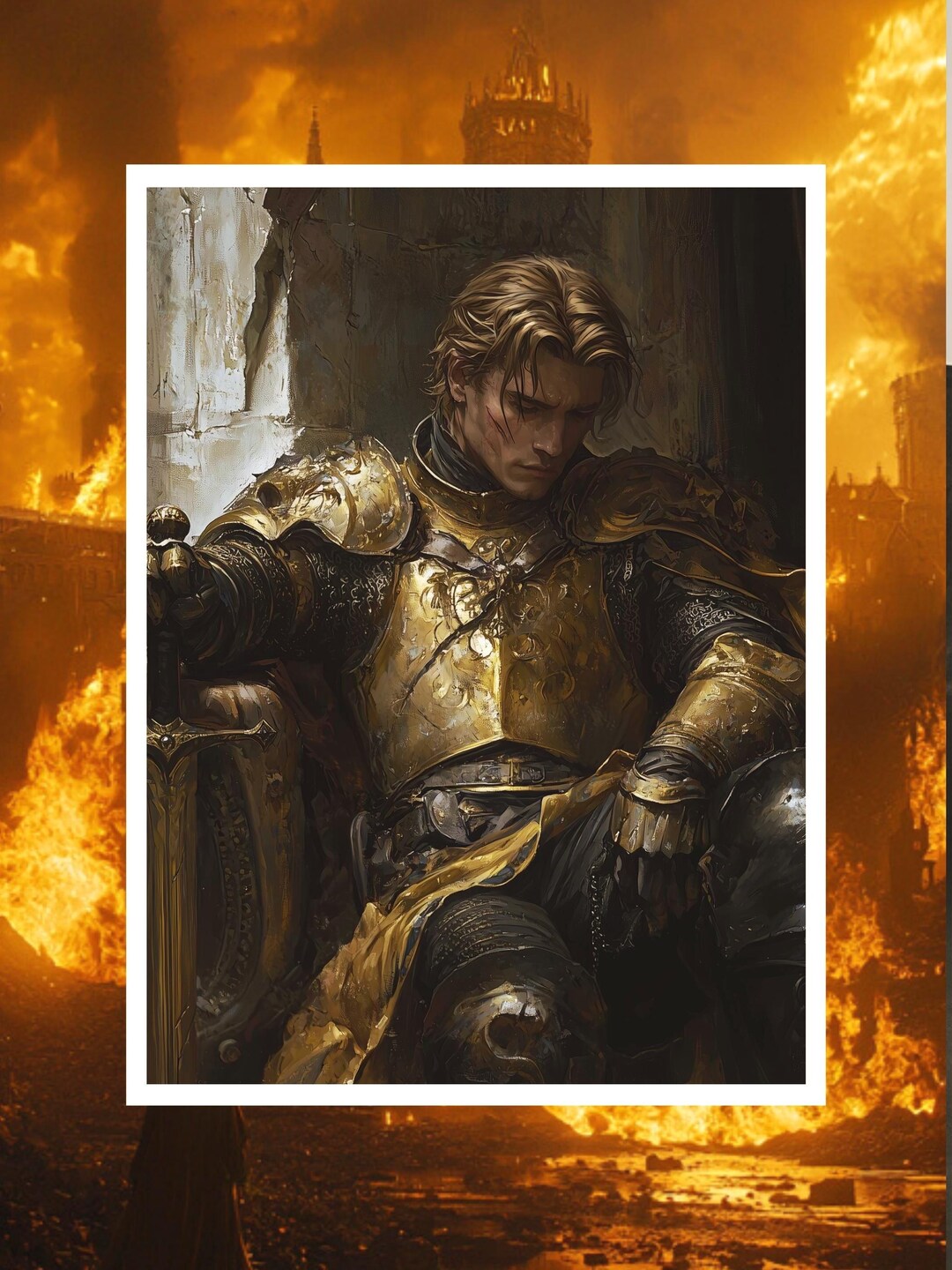 Fallen Golden King Print – Fantasy Knight Wall Art, Dark Medieval ...