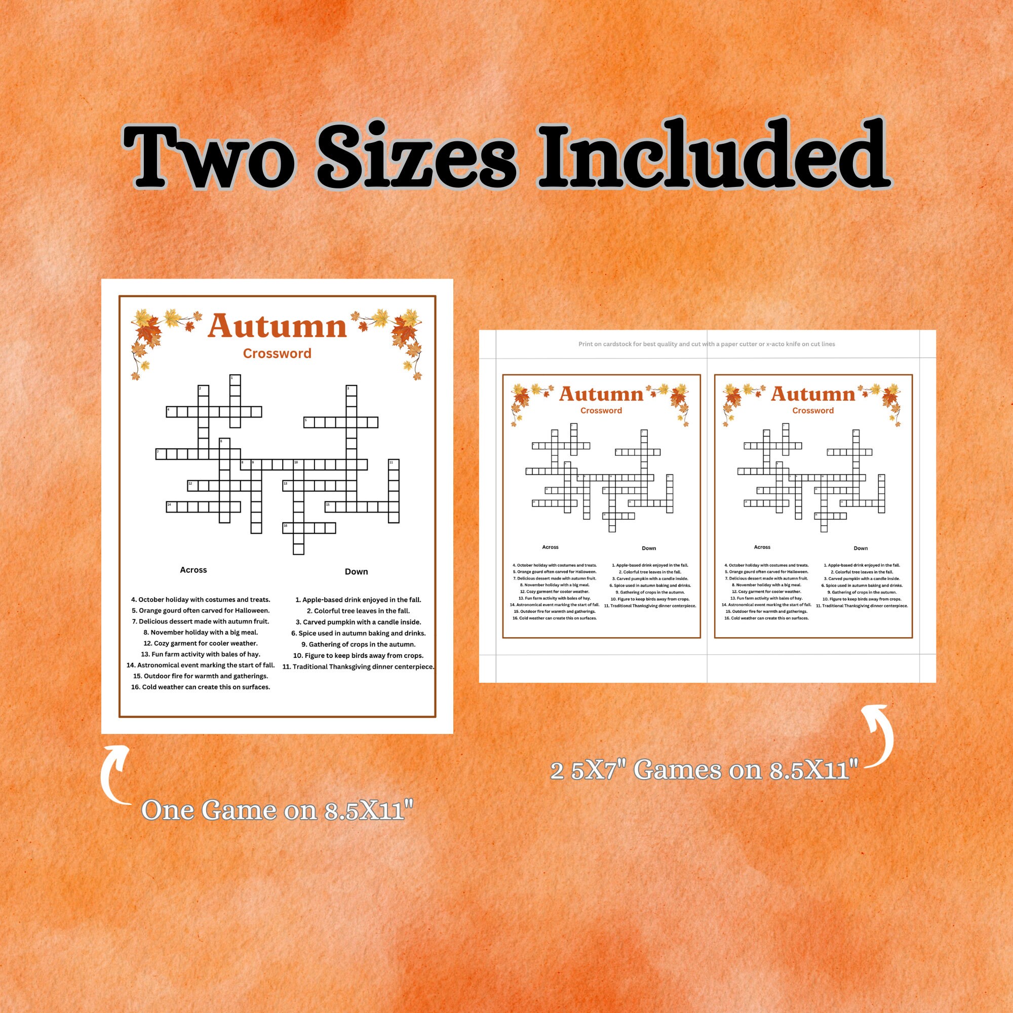 Autumn Crossword Puzzle, Fall Party Word Game, Fall Party Printable ...