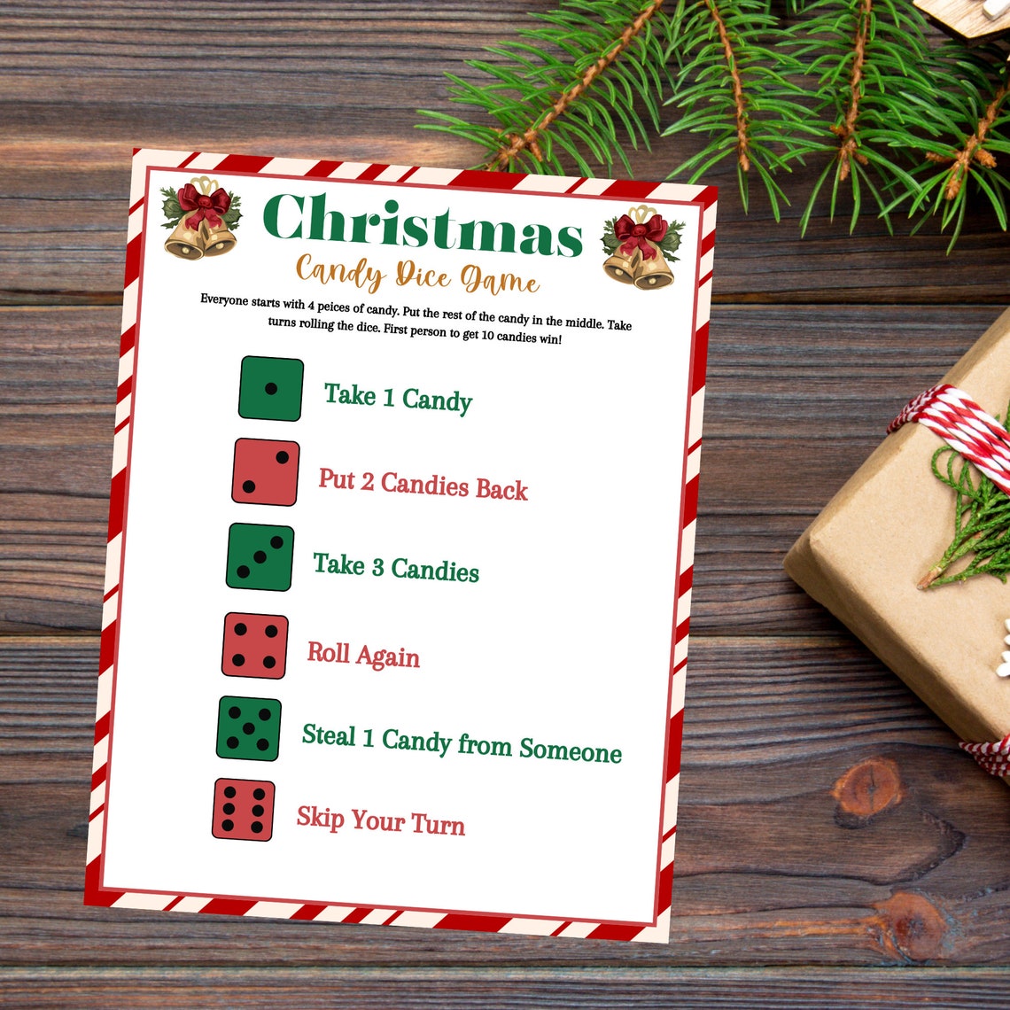 Christmas Candy Dice Game, Christmas Dice Game, Christmas Party Game ...