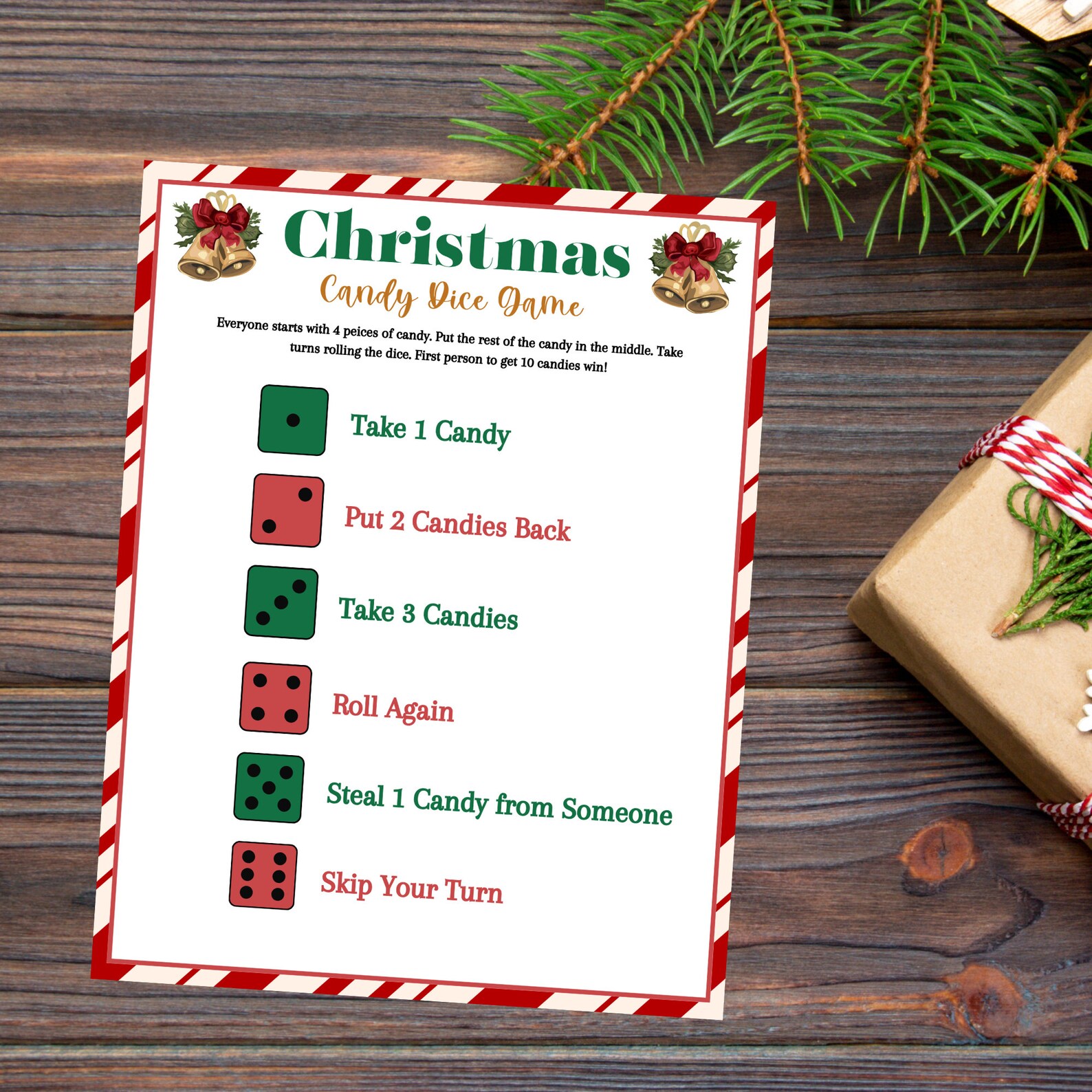 Christmas Candy Dice Game, Christmas Dice Game, Christmas Party Game ...
