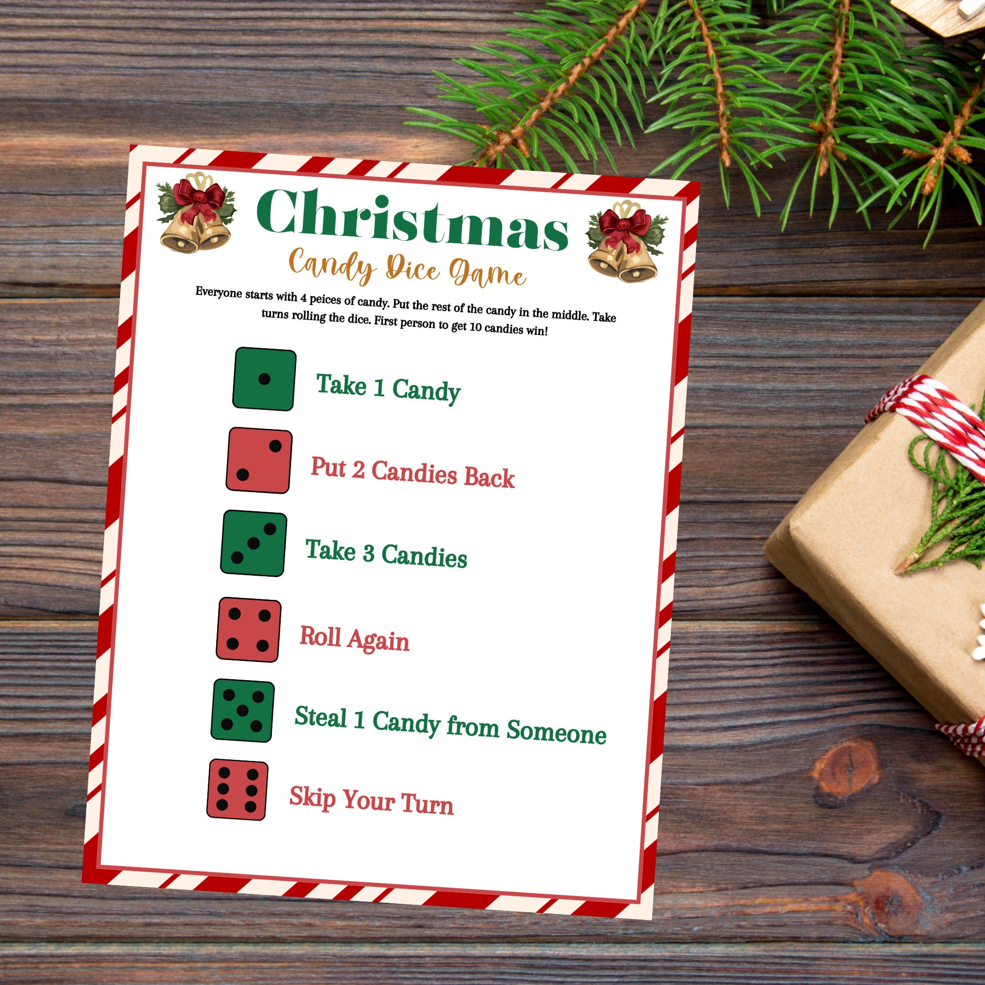 Christmas Candy Dice Game, Christmas Dice Game, Christmas Party Game ...