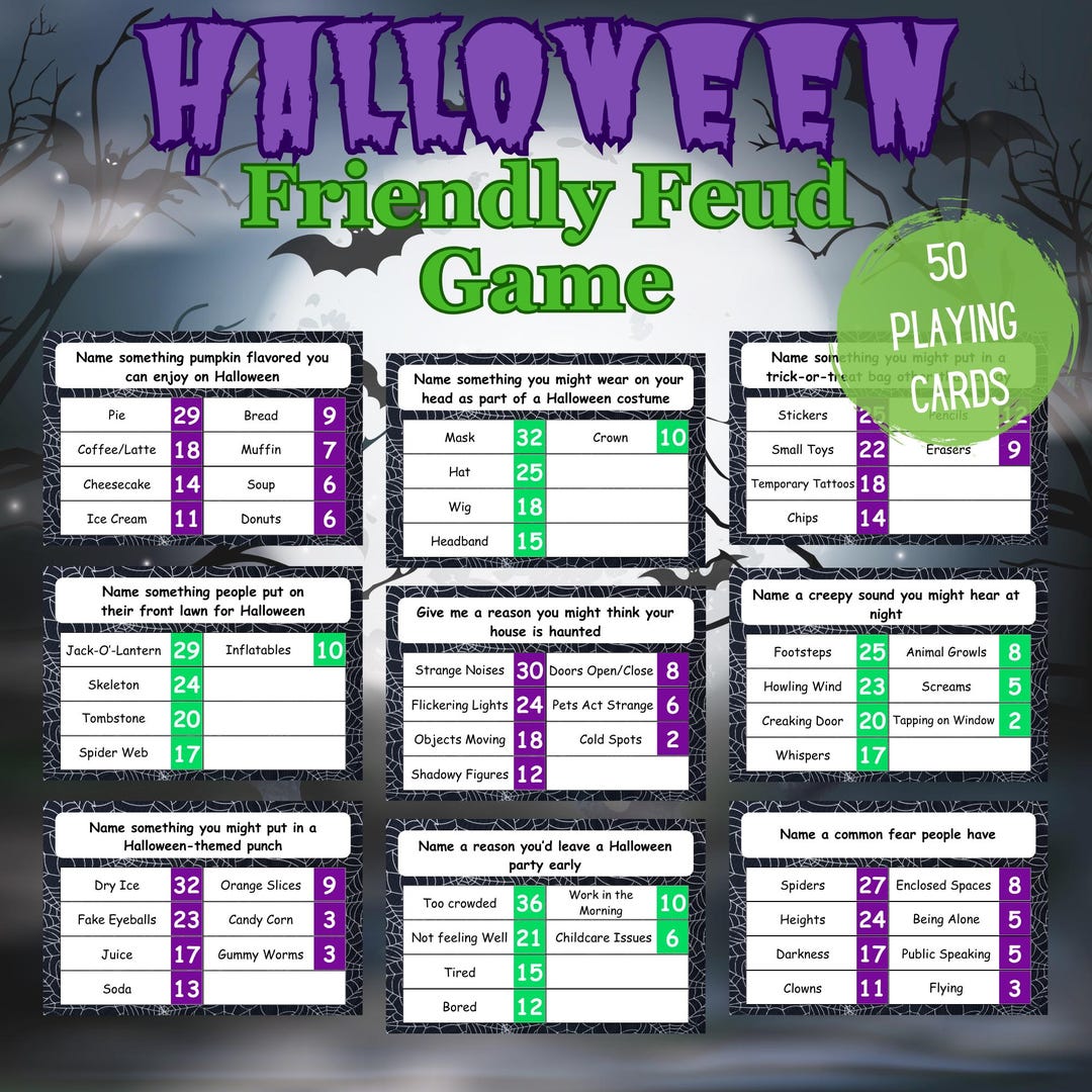Halloween Friendly Feud Game, Printable Halloween Game, Halloween Party ...