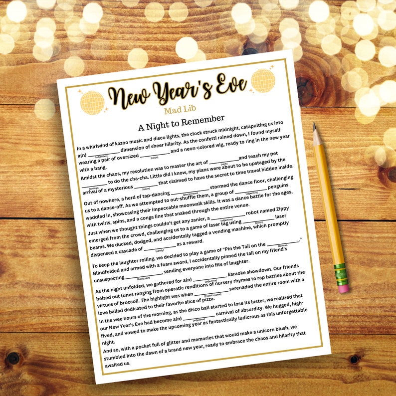 New Years Mad Lib, New Years Game, New Years Eve Party Game, New Years ...