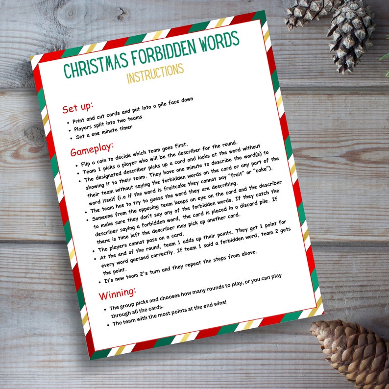 Christmas Taboo Game, Forbidden Words Game, Printable Christmas Game ...