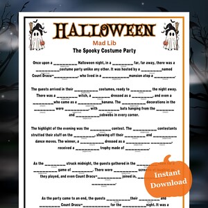 Halloween Mad Lib, Halloween Party Game, Office Party Game, Fun ...