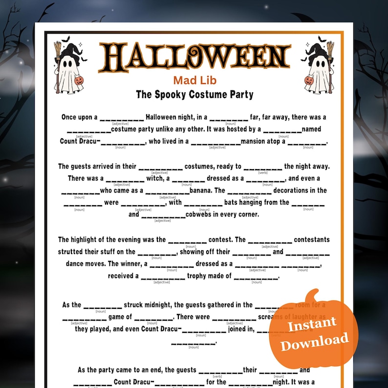 Halloween Mad Lib, Halloween Party Game, Office Party Game, Fun ...