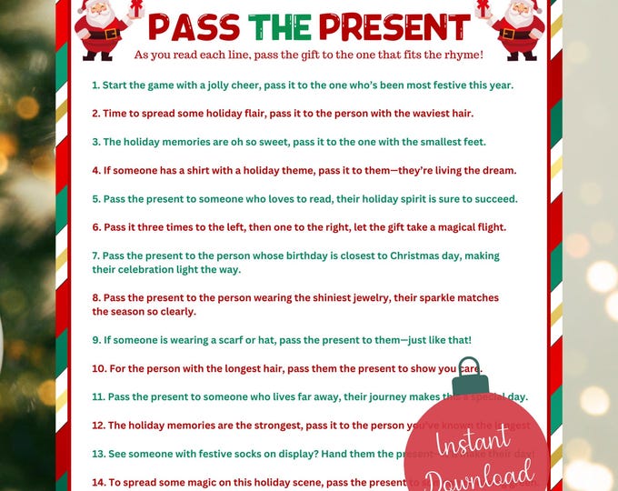 Pass the Present Christmas Party Game Pass the Gift Game, Gift Exchange ...