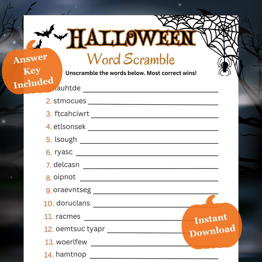 Halloween Word Scramble, Halloween Party Game, Halloween Printable ...