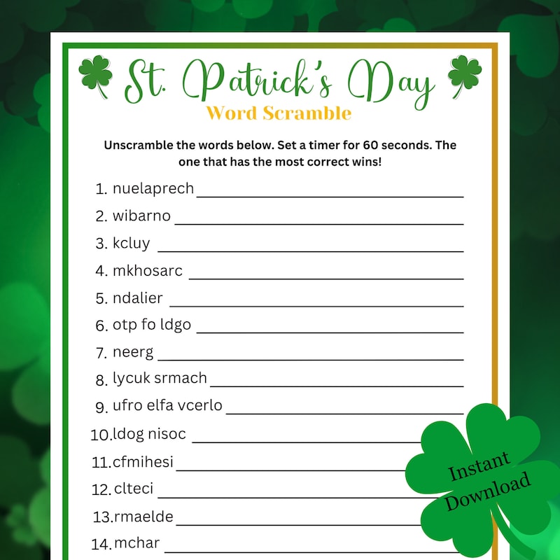 St Patricks Day Word Scramble - Etsy