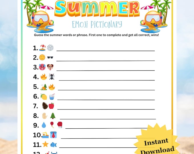 Summer Emoji Game, Summer Activities, Summer Printable Games for Family ...