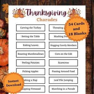Thanksgiving Charades Party Game, Thanksgiving Games for Adults and ...