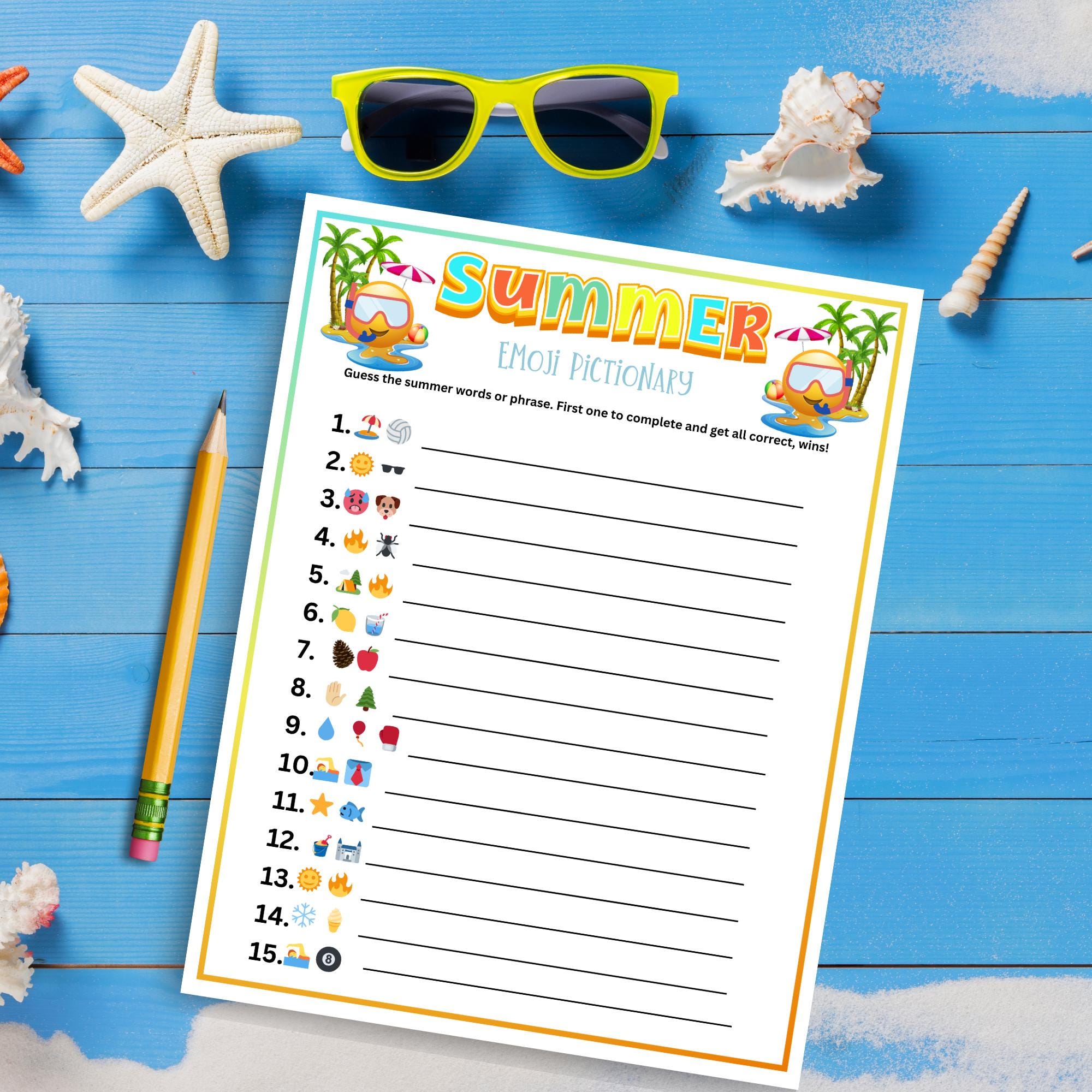 Summer Emoji Pictionary Game, Summer Emoji Trivia, Summer Family Game ...