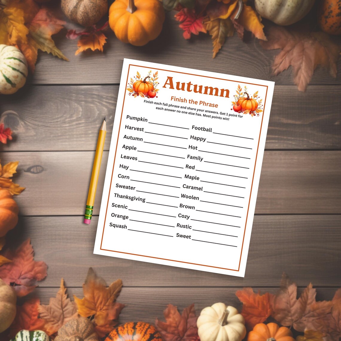 Autumn Finish the Phrase Game, Fall Word Game, Fun Fall Game, Fall ...