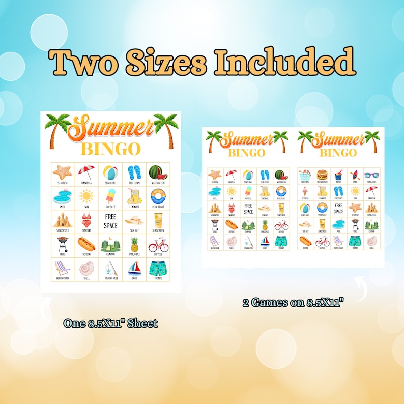 Summer Bingo Game, Summer Bingo Game for Adults and Kids, 30 Summer ...