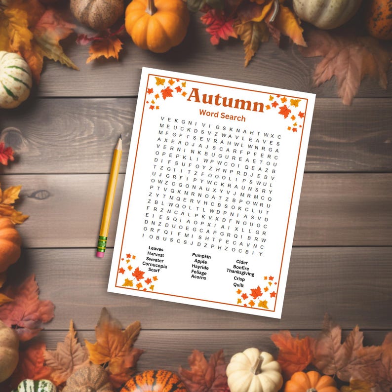 Autumn Word Search, Printable Autumn Party Game, Seasonal Word Hunt ...