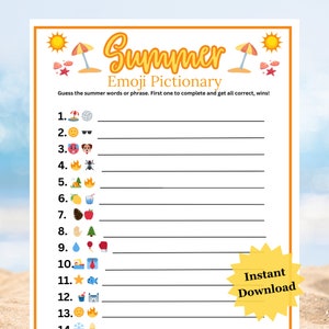 Summer Emoji Pictionary Game, Summer Family Game, Summer Party Games ...