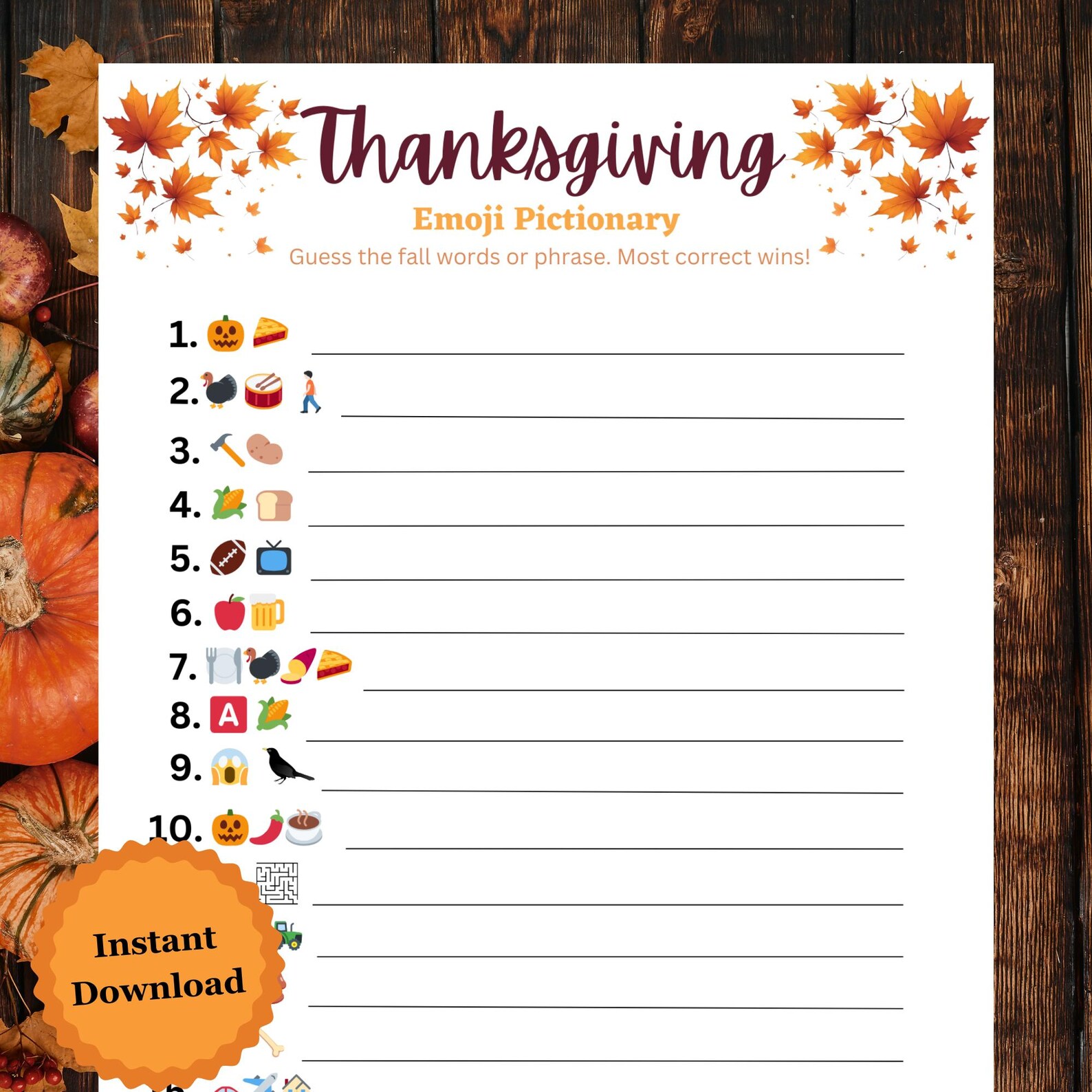 Thanksgiving Emoji Pictionary Game, Thanksgiving Games for Family ...