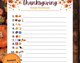 Thanksgiving Emoji Pictionary Game, Thanksgiving Printable Games, Fun ...