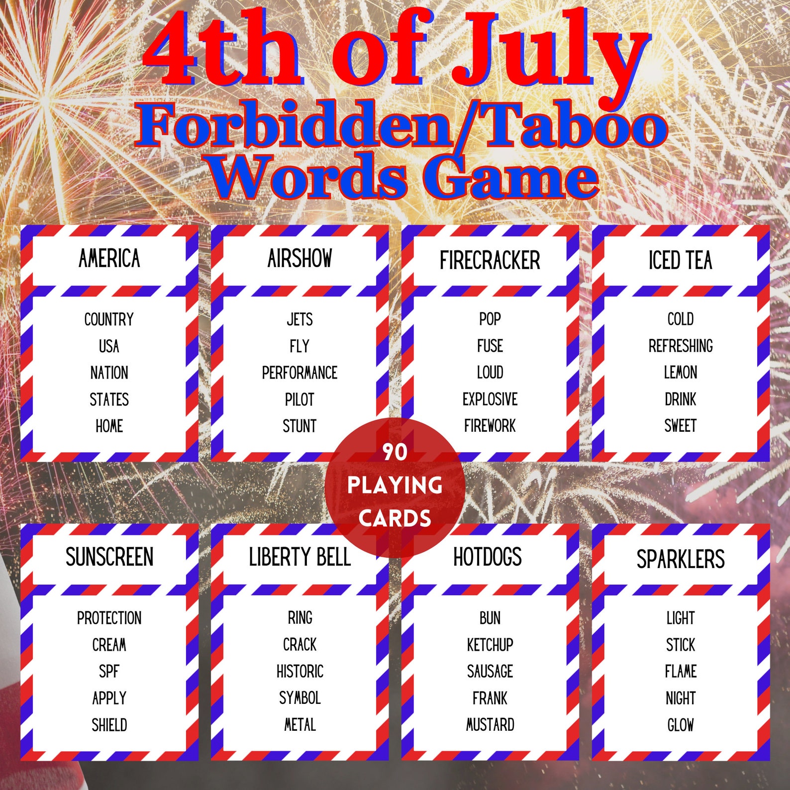 4th of July Forbidden Words Game, Fourth of July Party Games, 4th of ...
