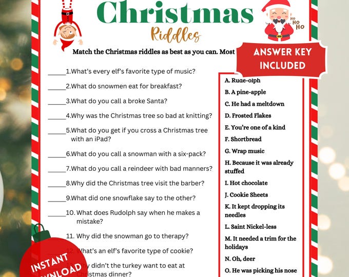 Christmas Riddles Game - Christmas Riddles - Family Christmas Game ...