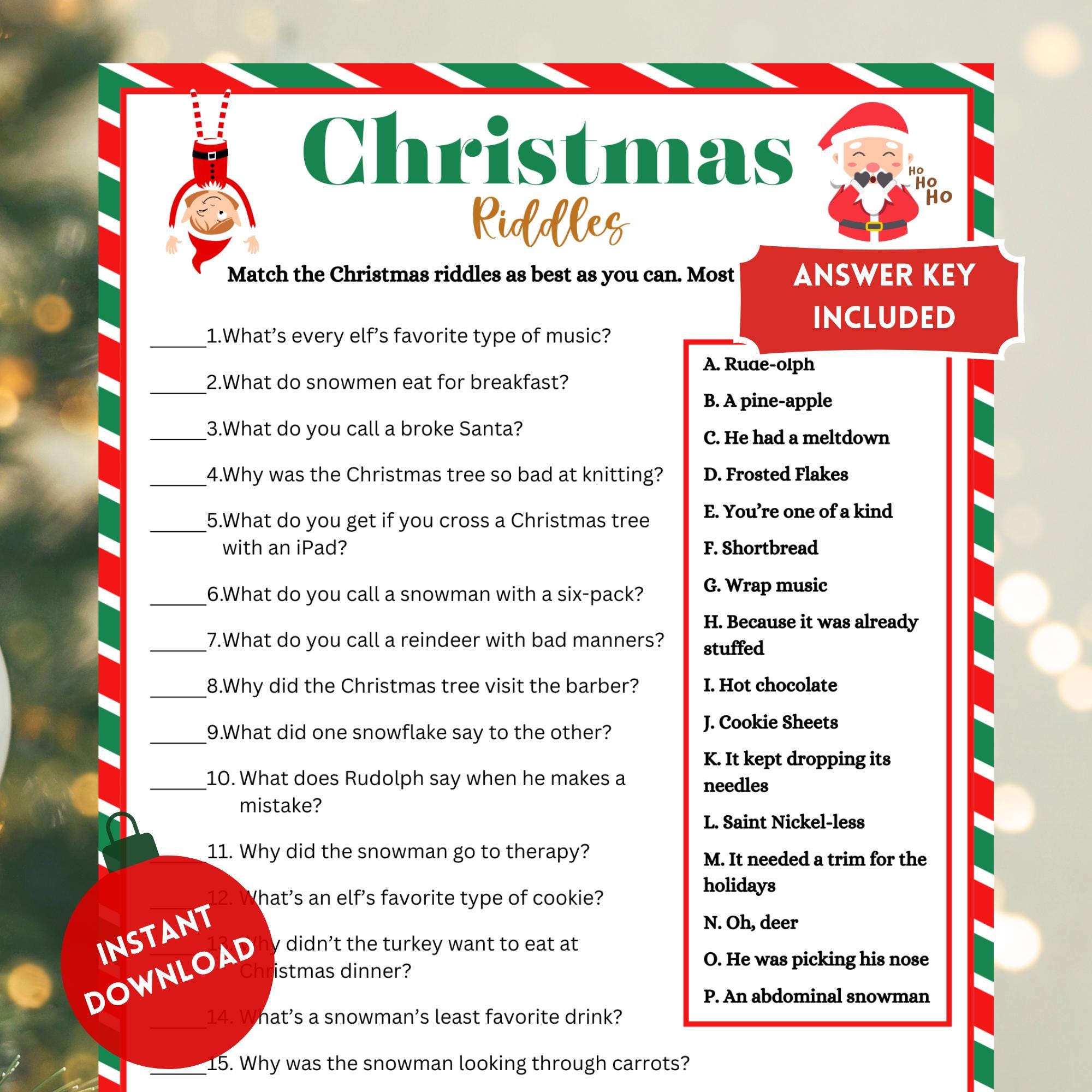 Christmas Riddles Game, Christmas Riddles for Kids, Classroom Christmas ...