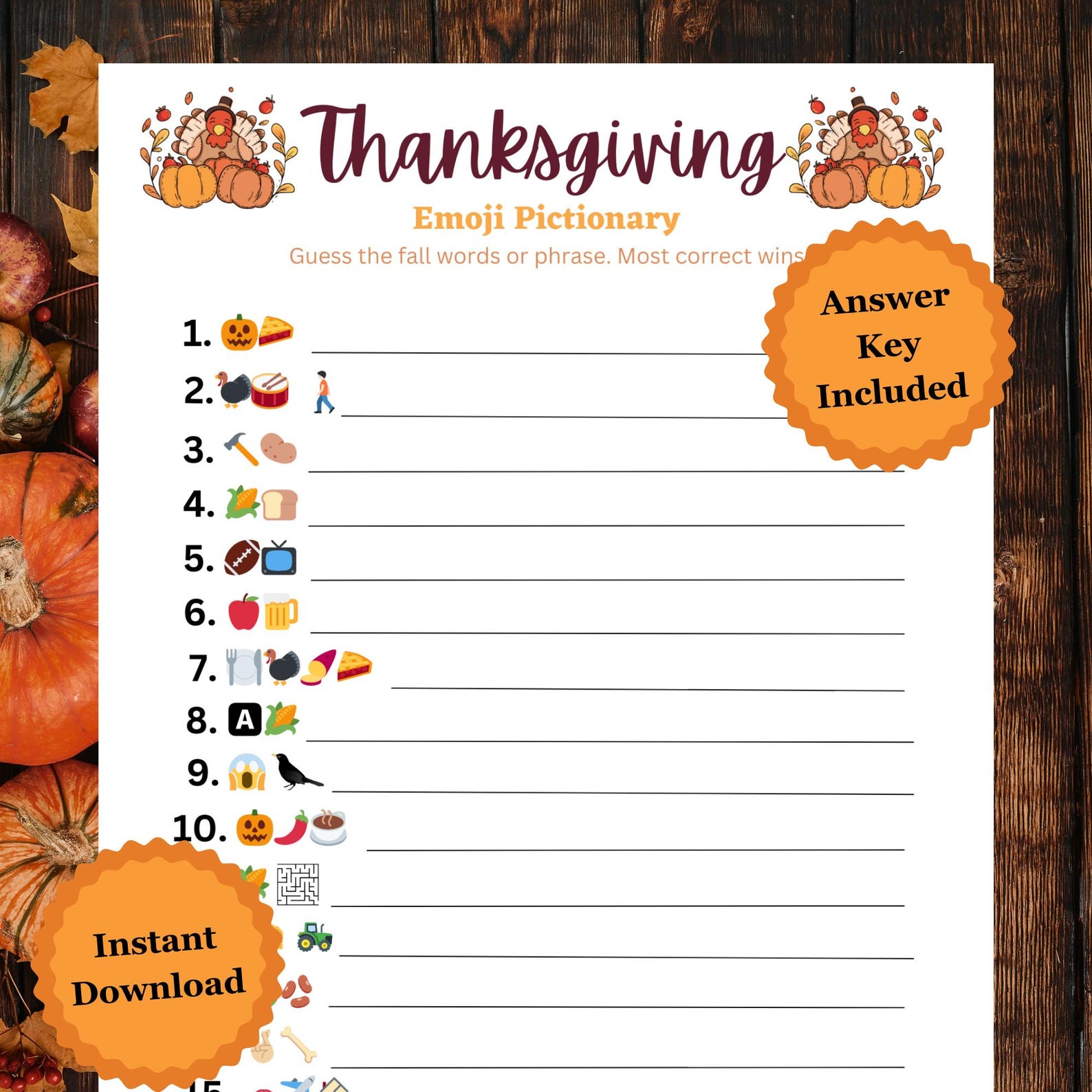 Thanksgiving Emoji Pictionary Game, Thanksgiving Games for Family ...