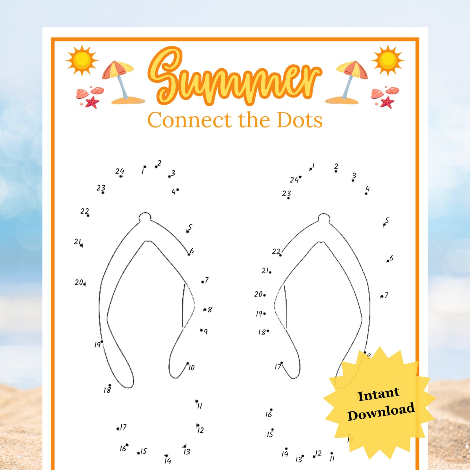 Summer Connect the Dots Game, Kids Summer Activity, Fun Summer Activity ...