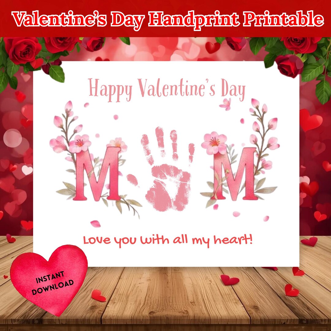 Mom Valentine Handprint Craft, Handprint Keepsake, Valentines Day Craft ...