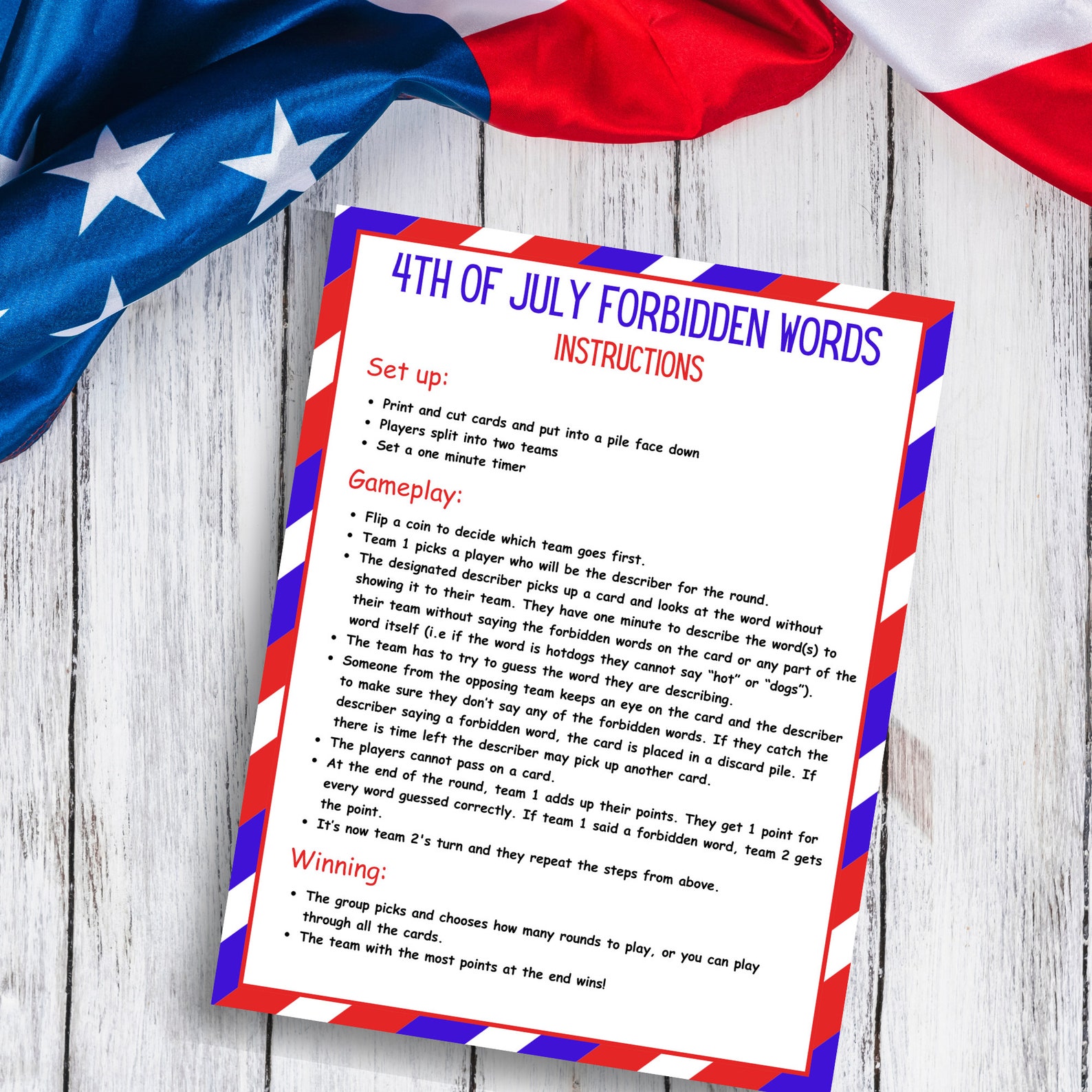 4th of July Forbidden Words Game, Fourth of July Party Games, 4th of ...