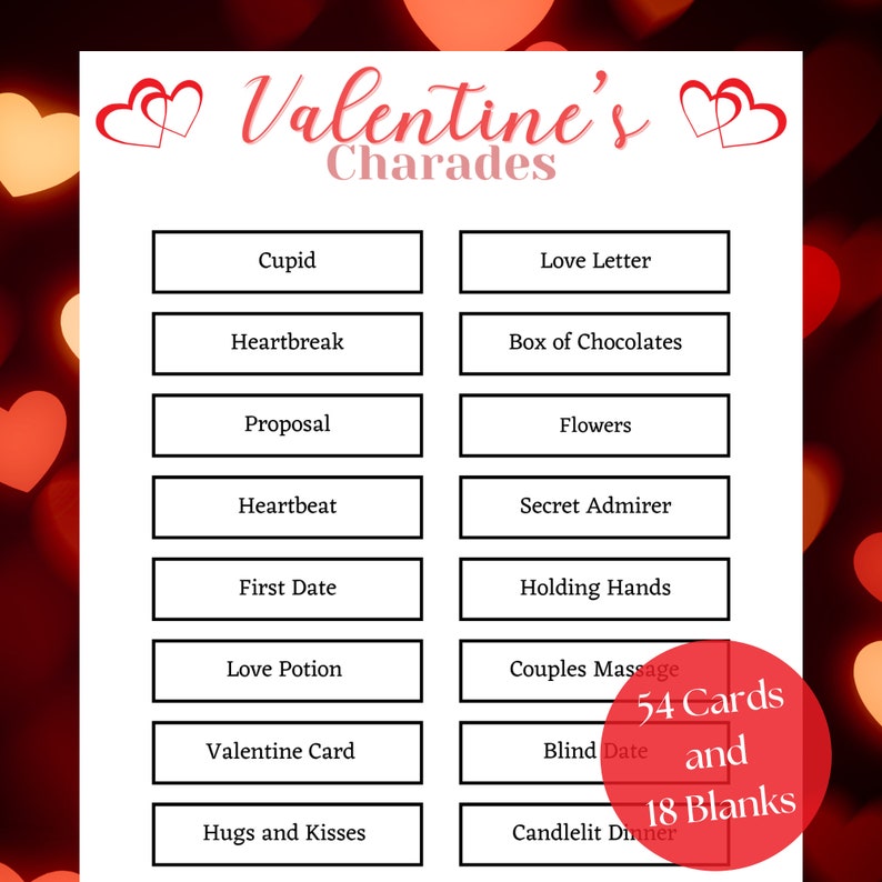 Valentines Day Charades Game, Valentine Party Game, Galentine Party ...