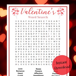 Valentine's Day Word Search, Word Search, Valentine's Day Printable ...