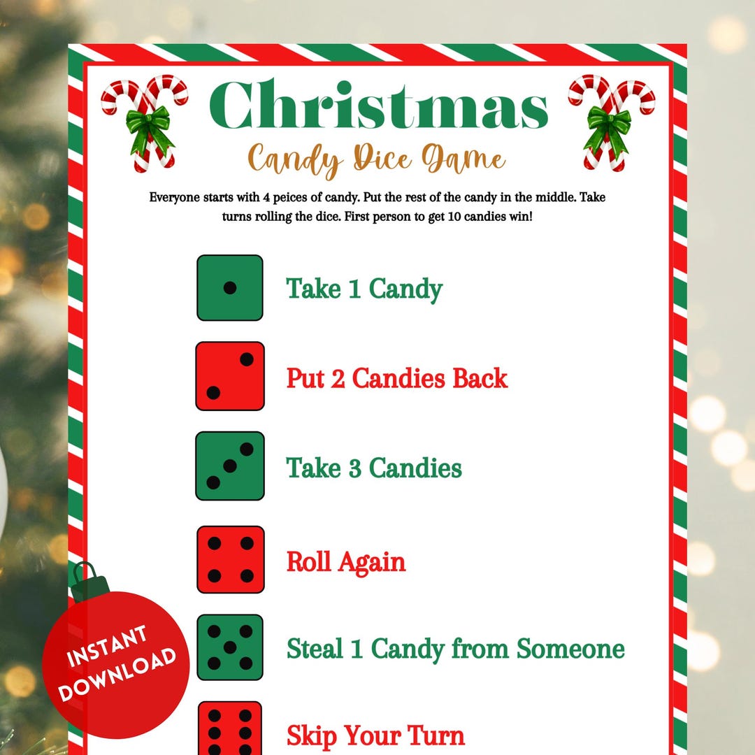 Christmas Candy Dice Game, Christmas Dice Game, Christmas Activity for ...