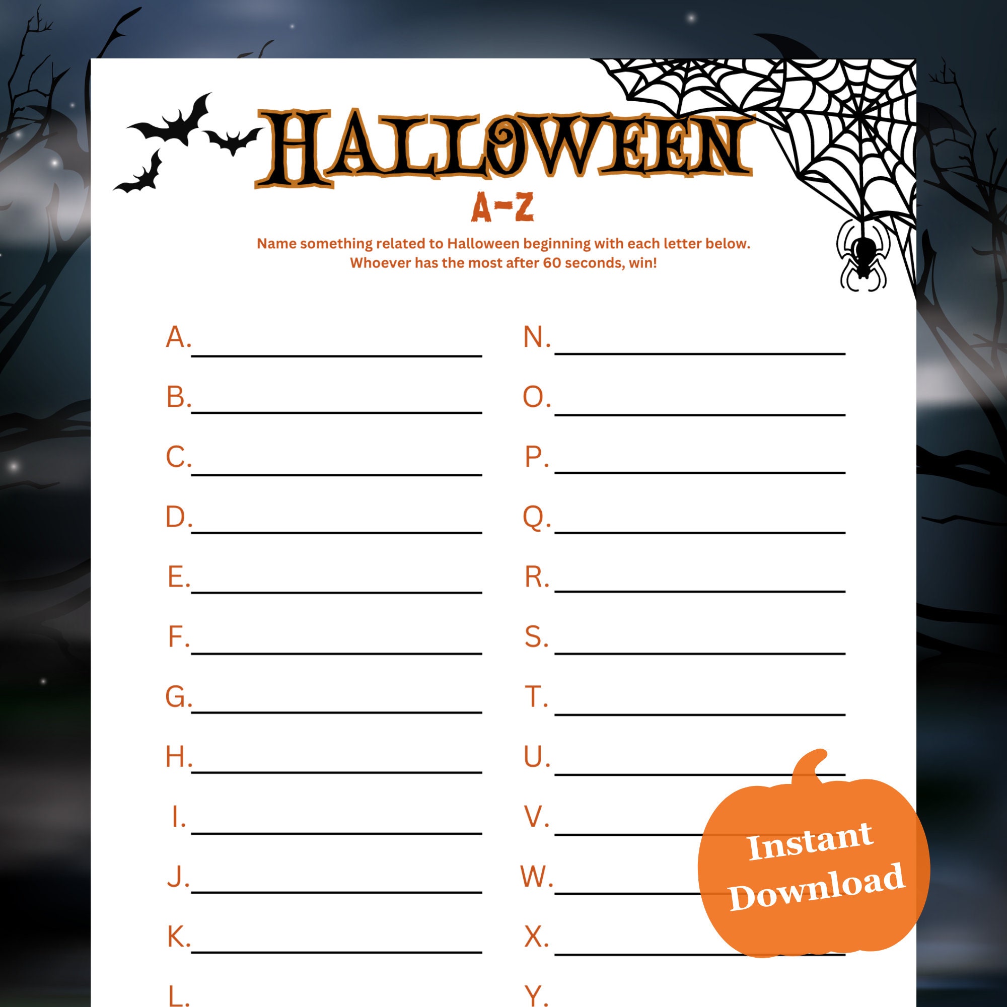 Halloween A-Z Game, Halloween Alphabet Game, Office Party Games ...