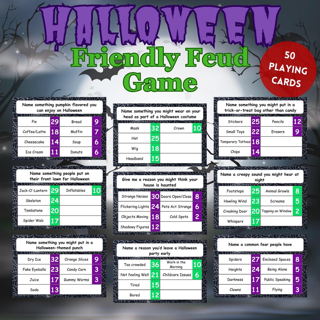 Halloween Friendly Feud Game, Printable Halloween Game, Halloween Party ...